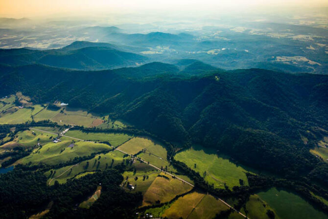 From the air, Virginia's Piedmont transitions from mountains to metropolis